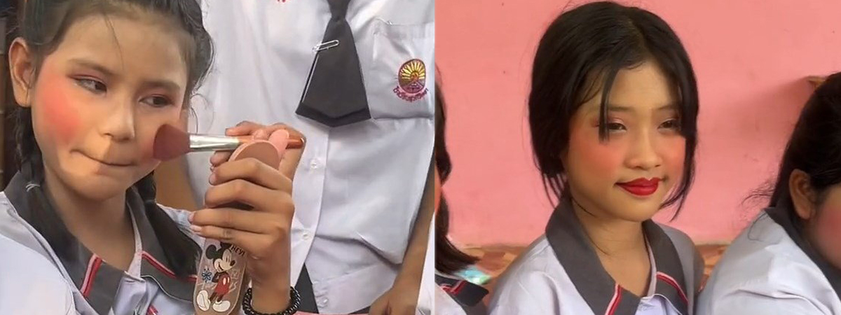 ครูเปิดคลาสเมคอัพ ให้นักเรียนฝึกแต่งหน้าด้วยตัวเอง แต่ละคนไม่มีใครยอมใคร